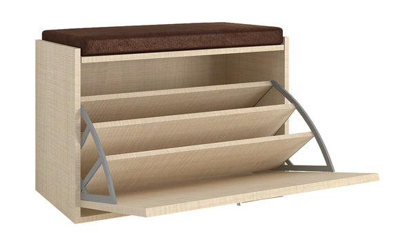 Adona Acacia Pull-down Shoe Rack w/Cushioned Seating Canadian Maple ...
