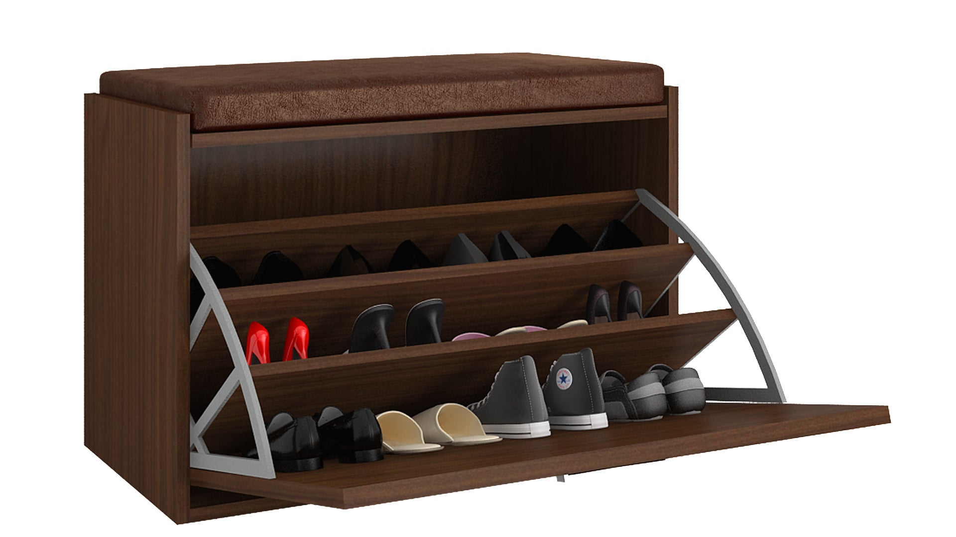 Adona Acacia Pull-down Shoe Rack w/Cushioned Seating Canadian Maple ...