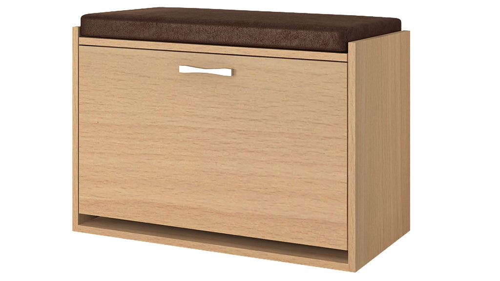 Adona Acacia Pull-down Shoe Rack w/Cushioned Seating Canadian Maple ...