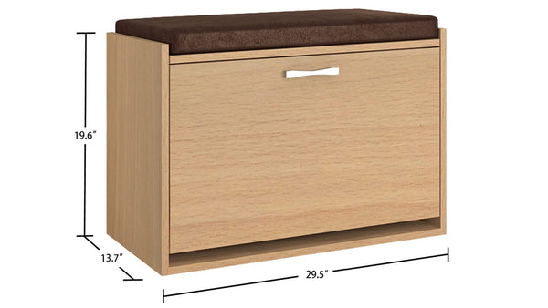 Adona Acacia Pull-down Shoe Rack w/Cushioned Seating Canadian Maple ...