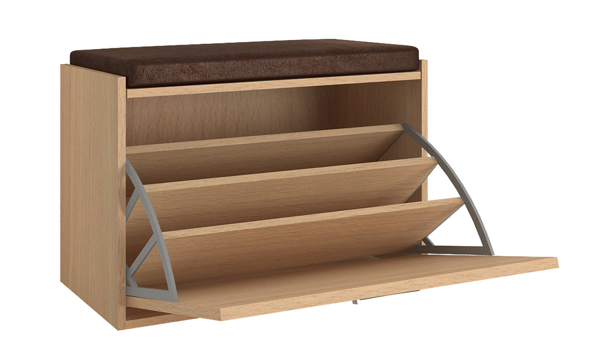 Adona Acacia Pull-down Shoe Rack w/Cushioned Seating Canadian Maple ...