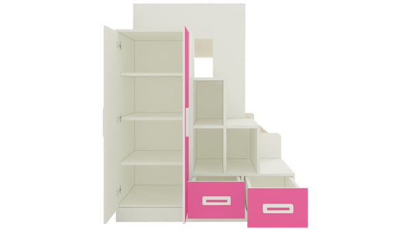 Adona Austin Twin Bunk Bed with 4 Ft Lower Bed, Left Storage Steps ...