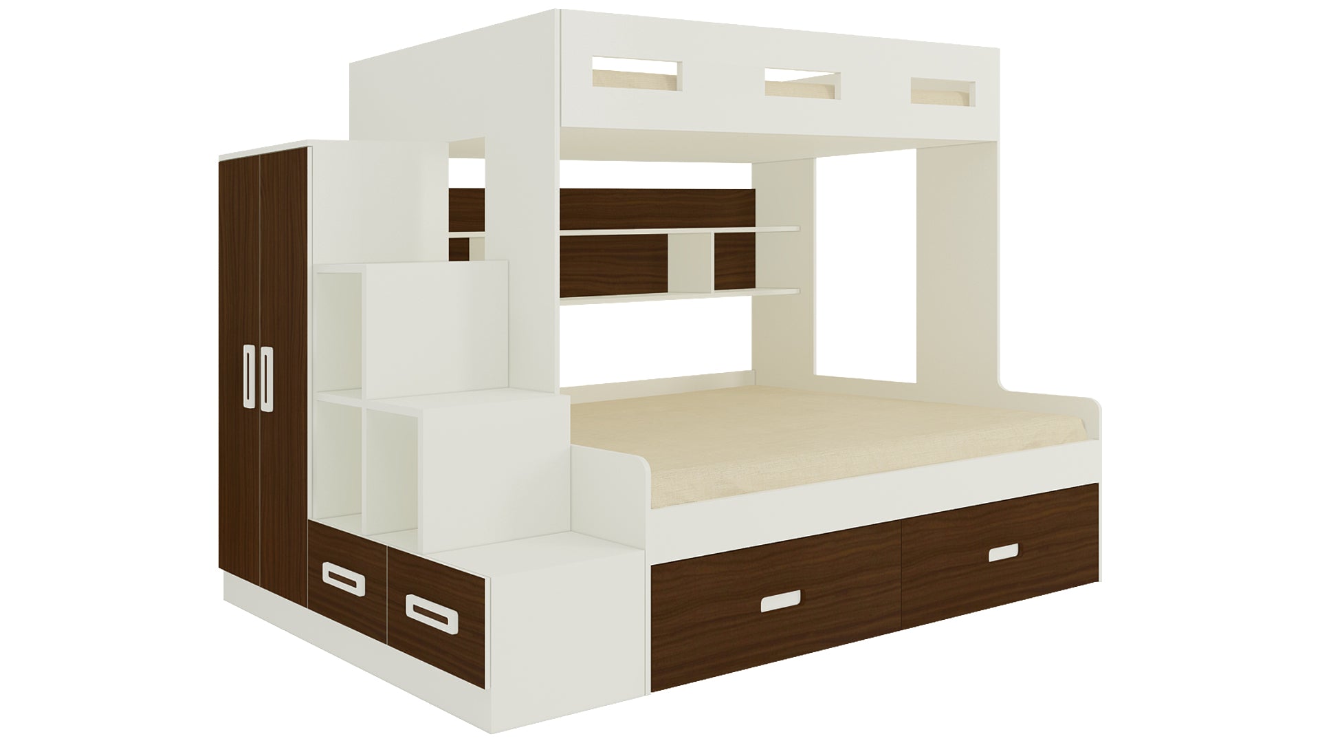 Adona Austin Twin Bunk Bed with 4 Ft Lower Bed, Left Storage Steps ...