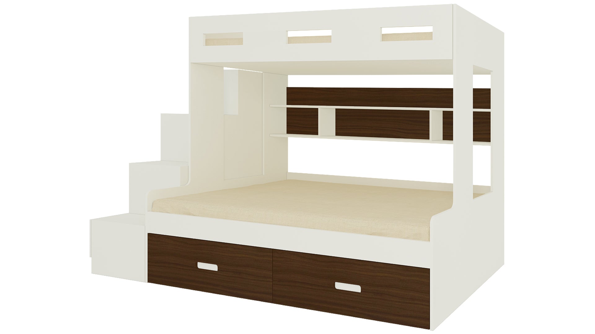 Adona Austin Twin Bunk Bed with 4 Ft Lower Bed, Left Storage Steps ...