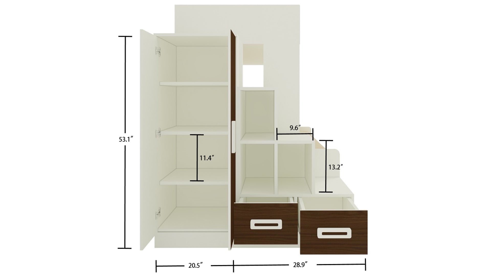 Adona Austin Twin Bunk Bed with 4 Ft Lower Bed, Left Storage Steps ...