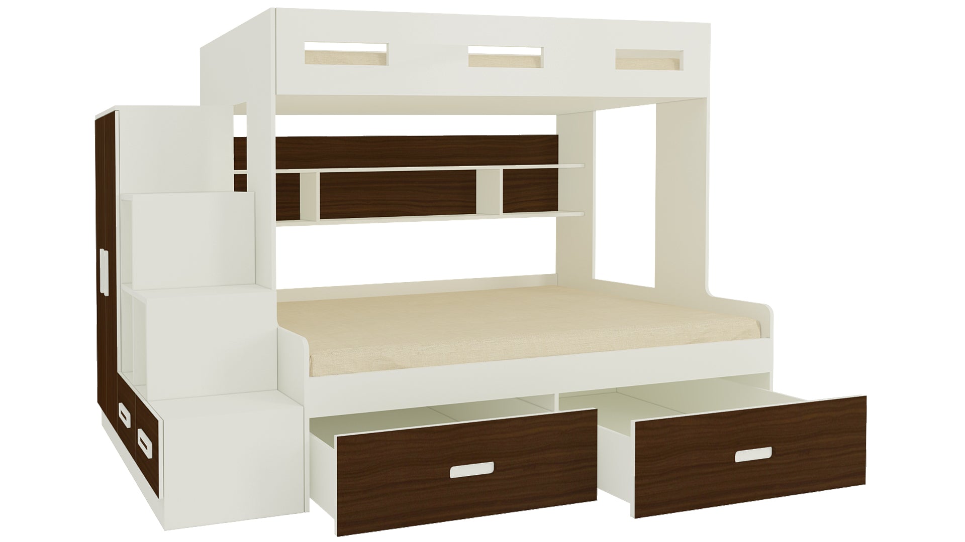 Adona Austin Twin Bunk Bed with 4 Ft Lower Bed, Left Storage Steps ...