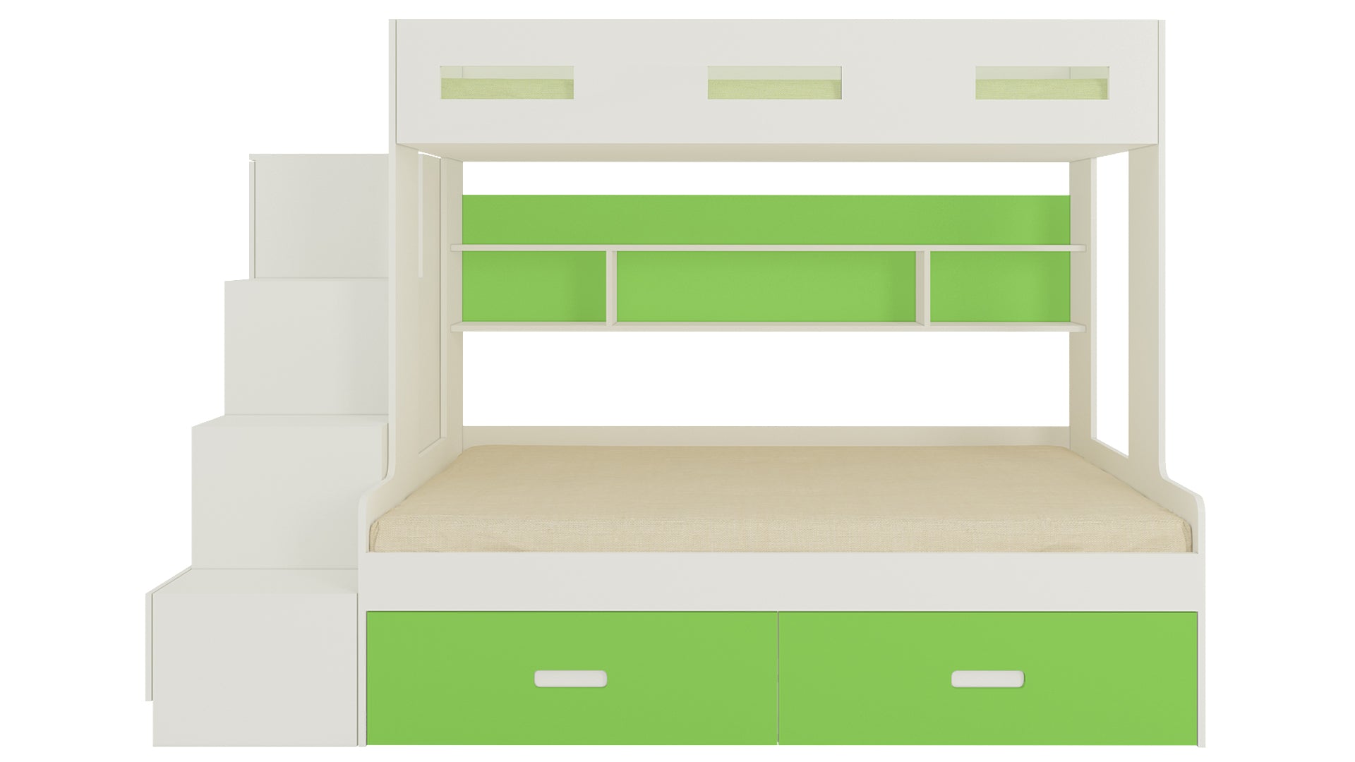 Adona Austin Twin Bunk Bed with 4 Ft Lower Bed, Left Storage Steps ...