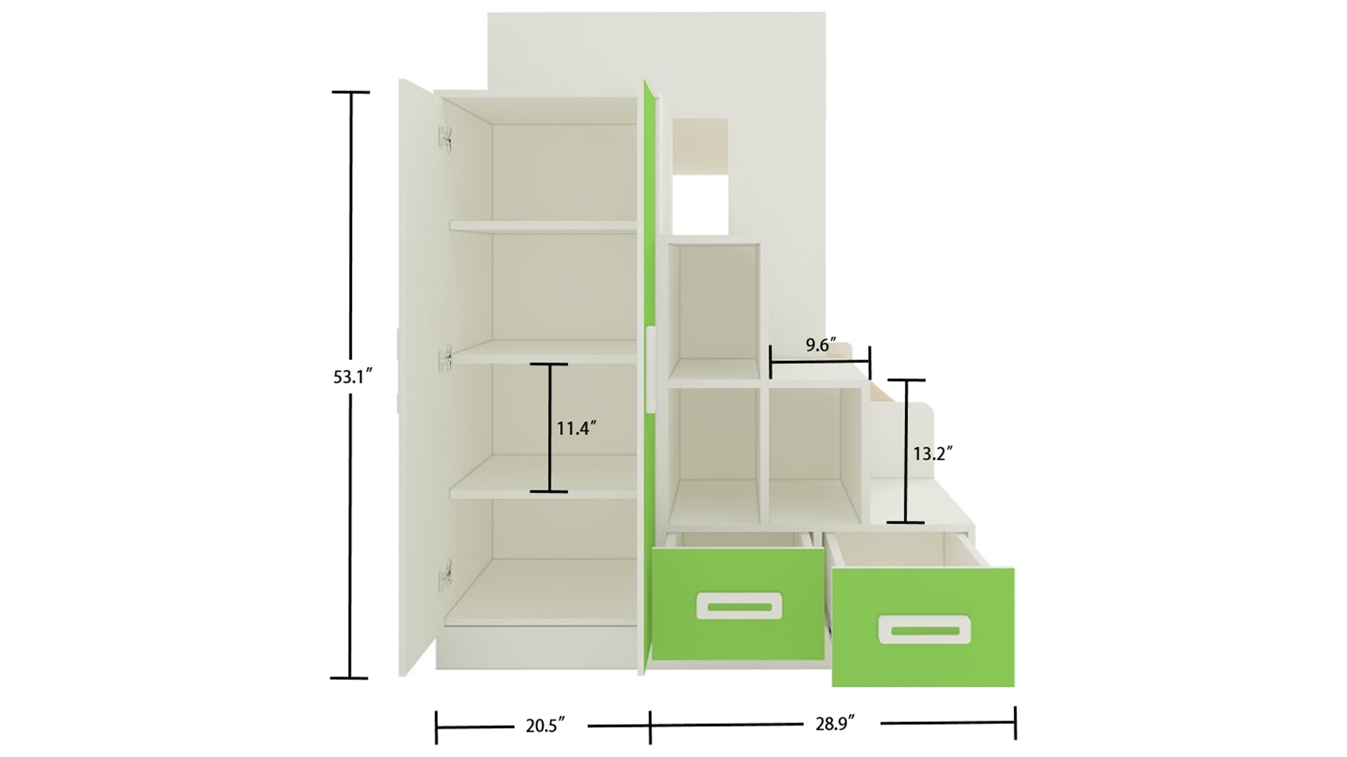 Adona Austin Twin Bunk Bed with 4 Ft Lower Bed, Left Storage Steps ...