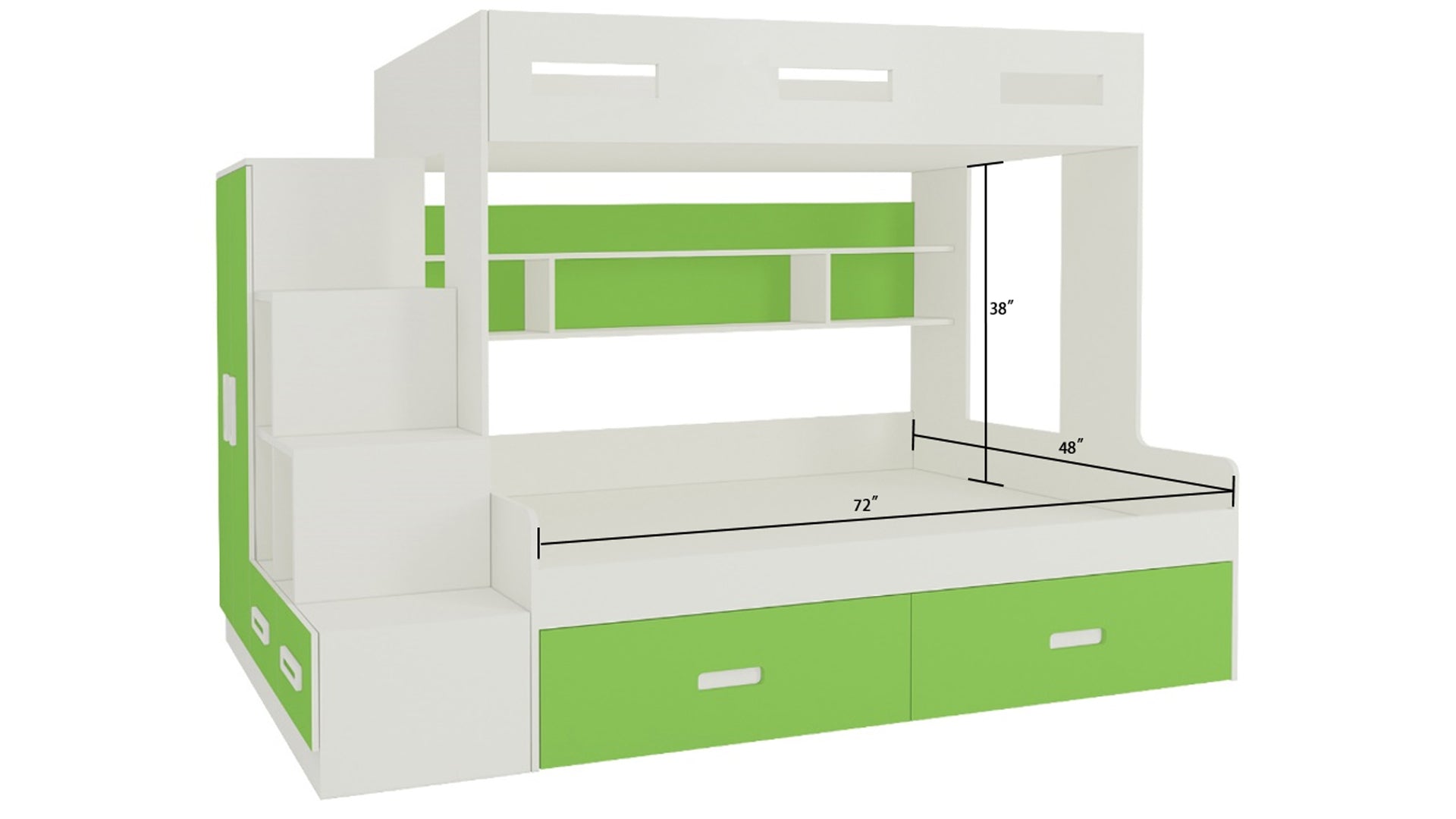 Adona Austin Twin Bunk Bed with 4 Ft Lower Bed, Left Storage Steps ...