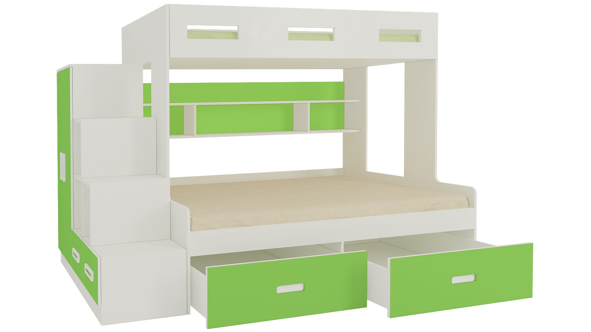 Adona Austin Twin Bunk Bed with 4 Ft Lower Bed, Left Storage Steps ...