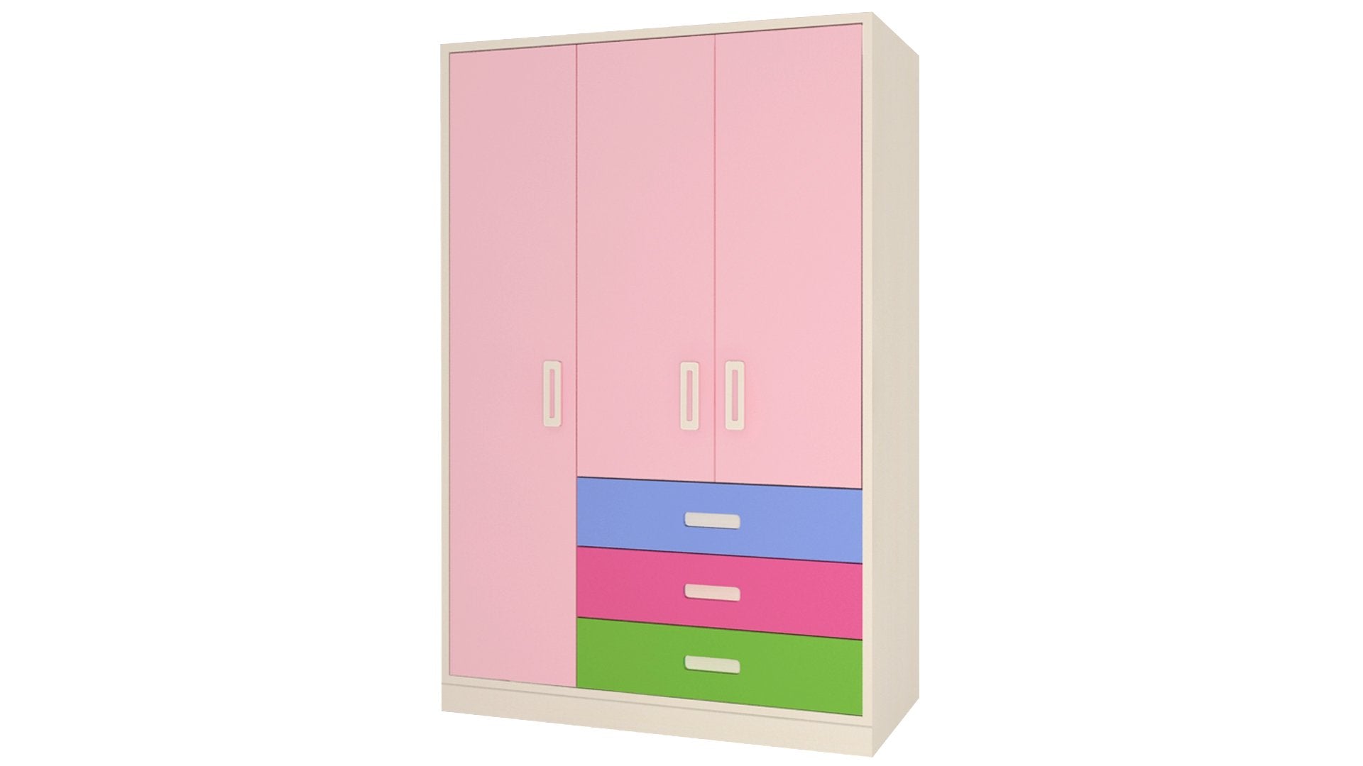 Adona Fiona Light Wood 3-Door Multicolor Wardrobe W/3 Drawers English ...