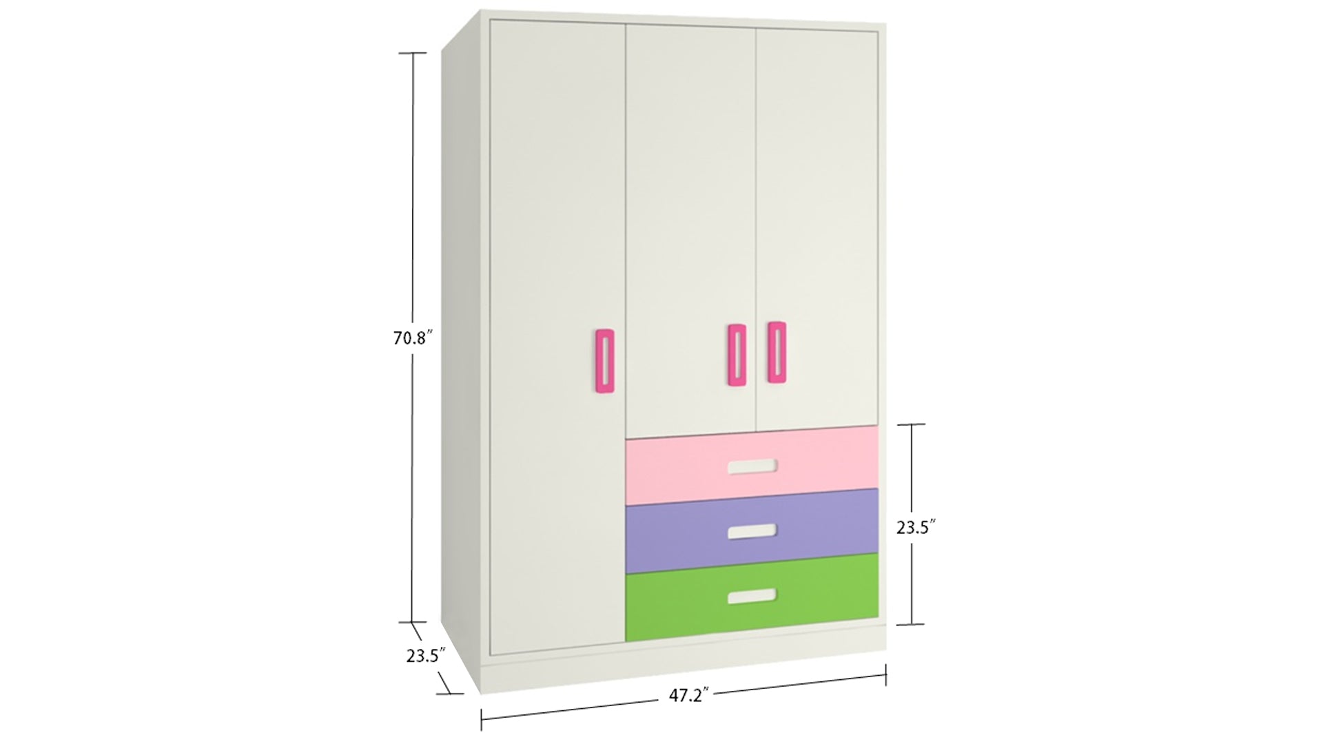 Adona Fiona 3-Door Multicolor Wardrobe with 3 Drawers Ivory Finish ...