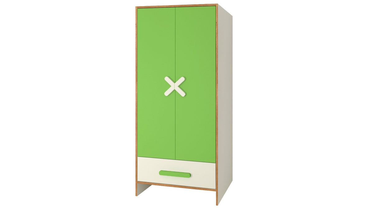 Adona Novara Kids Wardrobe w/2 Drawers and Wooden Handles Verdant Green ...