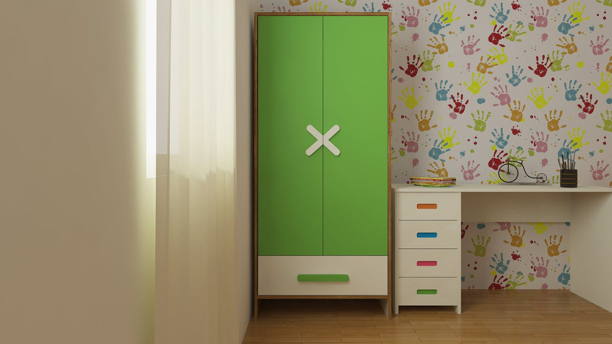Adona Novara Kids Wardrobe w/2 Drawers and Wooden Handles Verdant Green ...