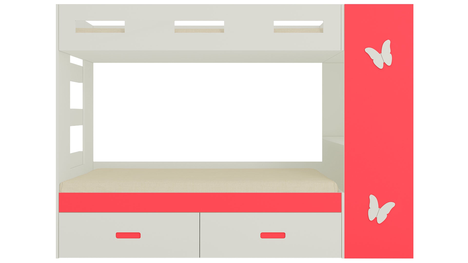 Adona Rio Butterfly Bunk Bed Left Ladder with Built-In Study Desk, Drawers, Shelves and Top ...